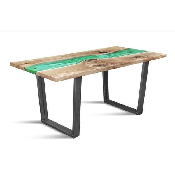 BANUR-UN Solid Wood Dining Table - Natural Oak/Green/Industrial black - Bed Bath & Beyond - 37189002