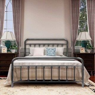 Queen Size Metal Bed Frame Platform Headboard, Silver - Bed Bath ...