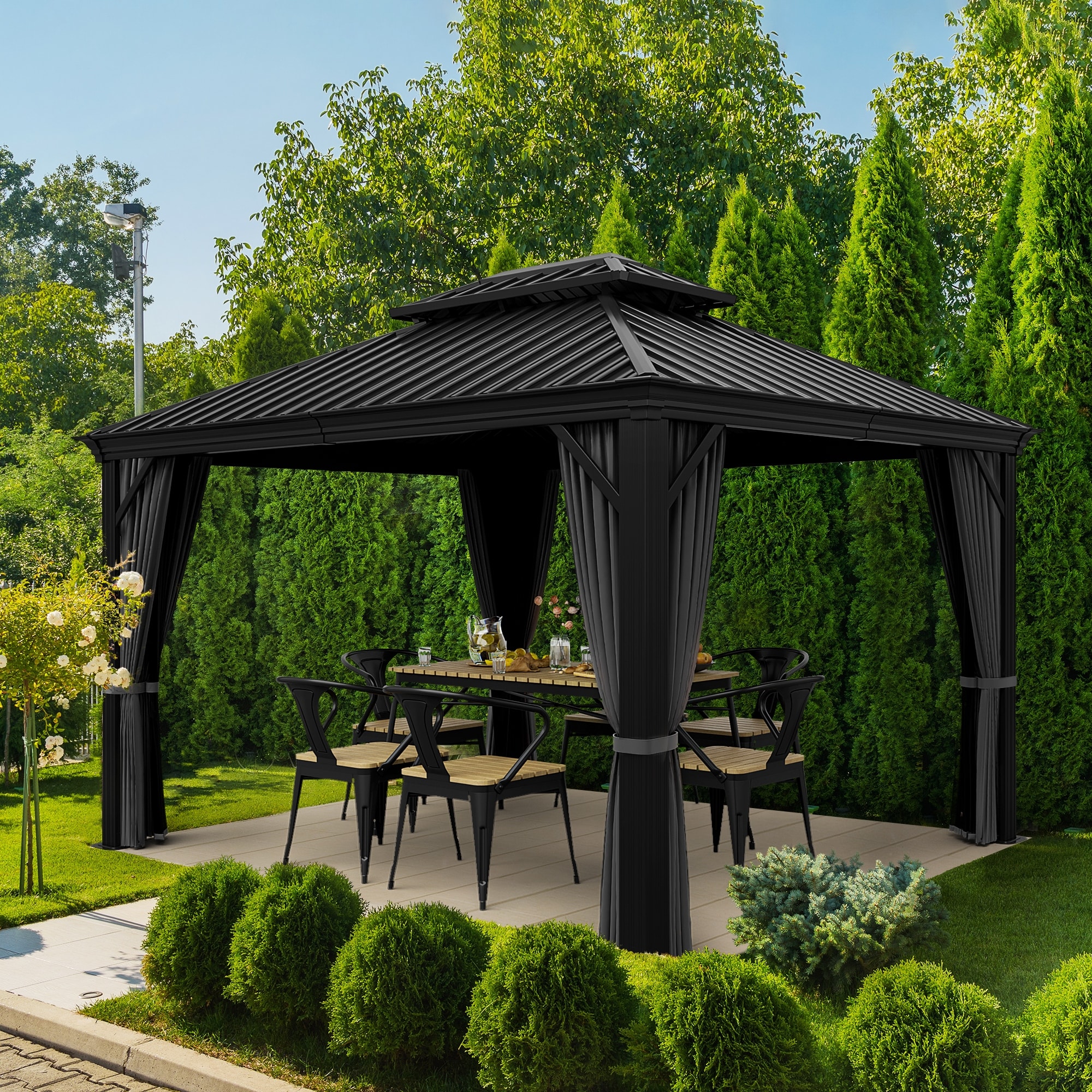VEIKOUS 10' x 12' Outdoor Aluminum Frame Hardtop Patio Gazebo with Grey ...