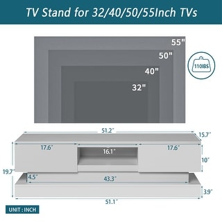 51-Inch TV Stand with RGB LED Lights, Wire Hole & Double-Layer Design ...