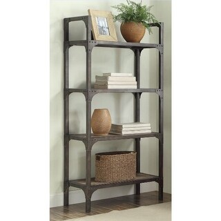 Large Capacity Metal Frame Bookcase with 4 Wooden Shelves 30"L x 16"D x ...