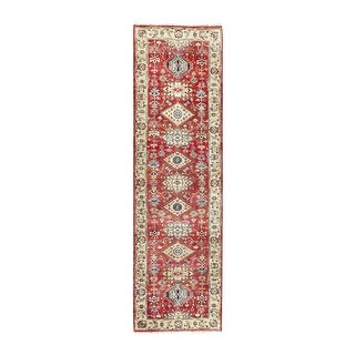 Shahbanu Rugs Crimson Red, Hand Knotted, Wool, Karajeh Design, Soft to ...