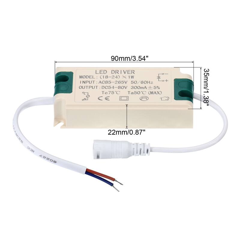 18-24W 300mA LED Driver, AC 85-265V Output 54-80V DC Female Connector ...