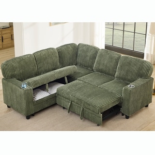 L-Shaped Sectional Sofa Bed with Pull-Out Bed & Storage, 5-Seat Sleeper ...