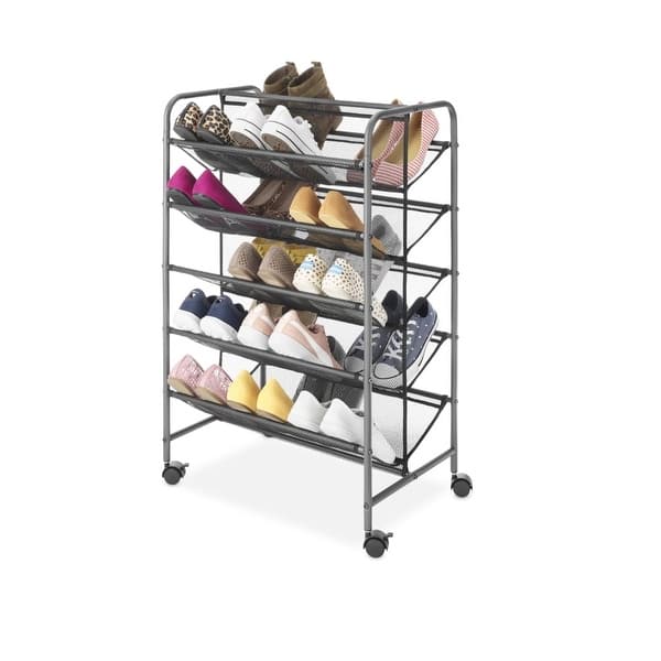 Whitmor 5-Tier 2-Sided Rolling Shoe Cart - Gunmetal Gray - Bed Bath ...