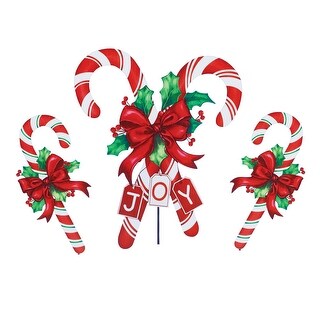 Set of 3 Christmas Candy Cane Stakes Outdoor Decoration - 5.25 x 16.25 ...