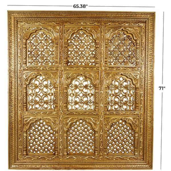 Gold Mango Wood Handmade Intricately Carved 9 Panel Scroll Home Wall ...