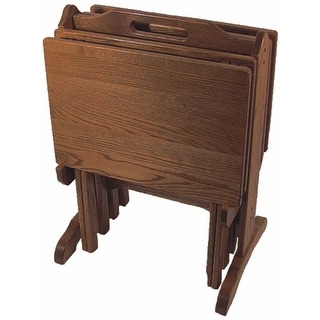 Oak Folding TV Tray Set with Storage Stand - Bed Bath & Beyond - 25363890