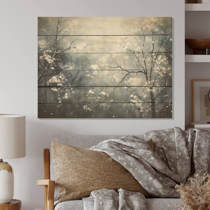 Designart "Winter Tree Minimal Landscape" Snow Wood Wall Decor ...