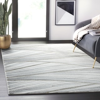 Abani Luna Contemporary Grey and Gold Wavy Area Rug - On Sale - Bed ...