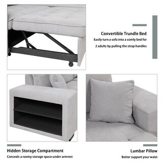 Pull-out Sectional Sofa Bed with 2 Hidden Stools for Living Room ...