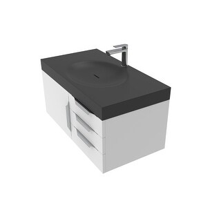 Thames 36" Shallow Basin Wall Mounted Bathroom Vanity Set w/ Black Top ...