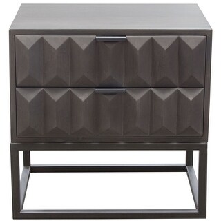 Fiva 24 Inch 2 Drawer End Table, Embossed Geometric Patterns, Smoke ...