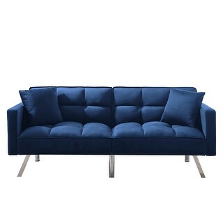 Navy Blue Tufted Upholstery Futon Sleeper Sofa w/Adjustable Backrest ...