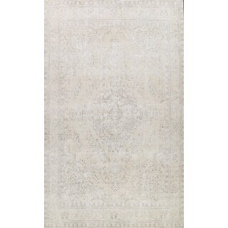 Muted Distressed Floral Tabriz Persian Area Rug Wool Handmade - 9'7" x ...