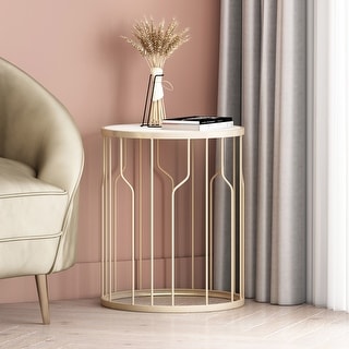 Glam Cage Side Table, Faux Marble Round Center Table with Unique ...
