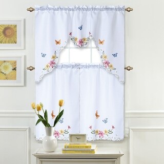 Home Décor Drapery Rod Pocket Lace Embroidered Kitchen Window Curtain ...