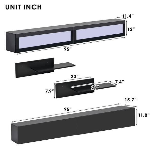 Wall Mount Floating TV Stand with Four Media Storage Cabinets and Two ...