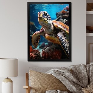 Designart "Green Blue Marine Animals Turtle Encounter IV" Marine ...