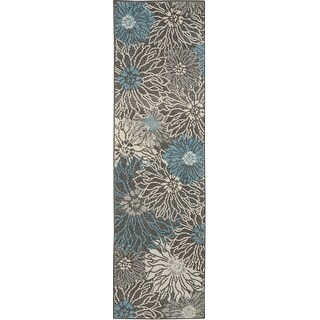 2' x 8' Charcoal and Blue Big Flower Runner Rug - 3'6" - Bed Bath ...