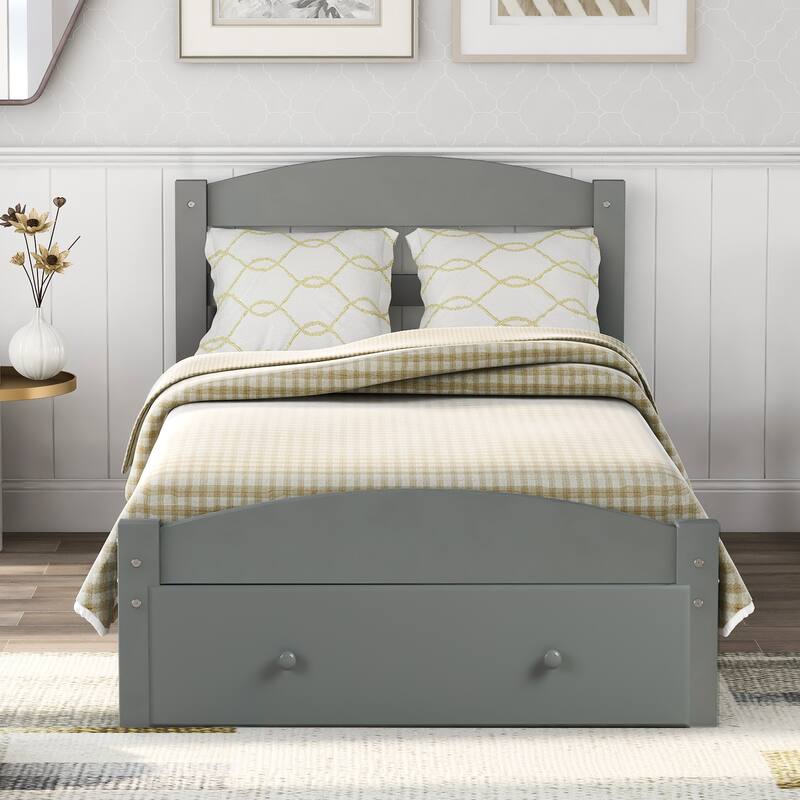 Nestfair Twin Size Platform Bed with Headboard and Drawer - Overstock ...