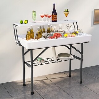 Portable Two-Tier Ice Table Folding Ice Cooler Table with Drain and ...