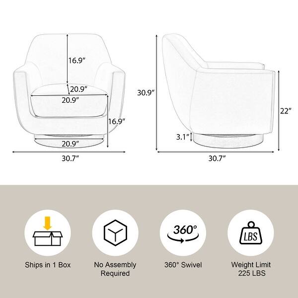 Fully Assembled U-Shaped Swivel Chair Linen Accent Armchair with ...