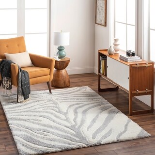 Hand Made Wool & Faux Silk Animal Print Modern Area Rug Ivory - Bed ...