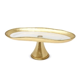 Footed Glass Tray with Gold Brushed Rim - Bed Bath & Beyond - 42542402