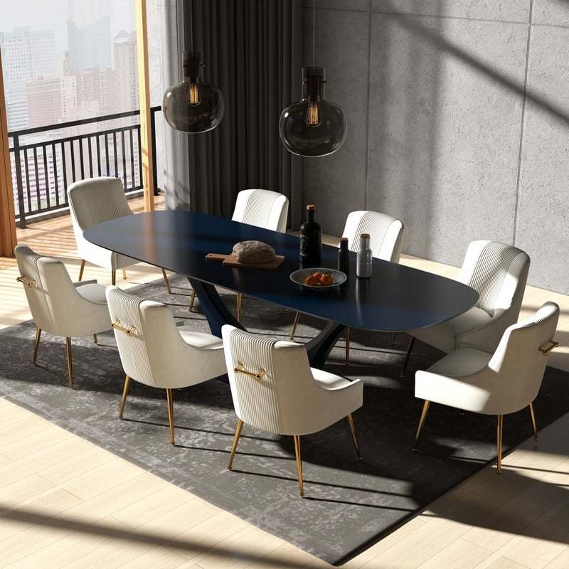 Modern Glam Velvet Dining Chair Set of 8 for Dining Room, Tufted Vanity ...