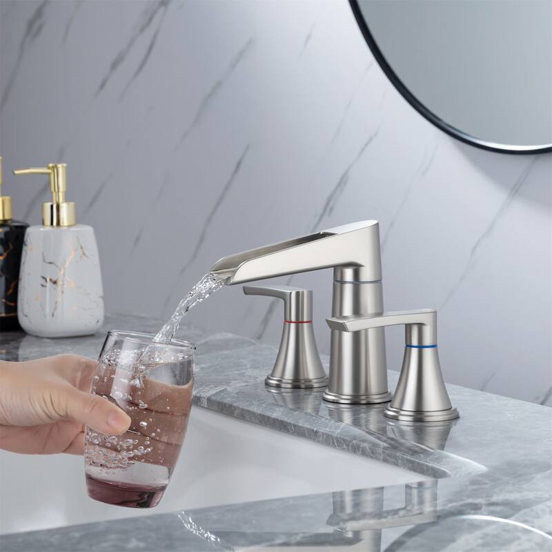 8 Inch Widespread Bathroom Faucet With Pop Up Drain Brass 3 Holes