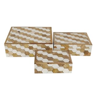 Sagebrook Home's Hexagon Inlay Boxes - Chic White Resin, Wood & MDF ...