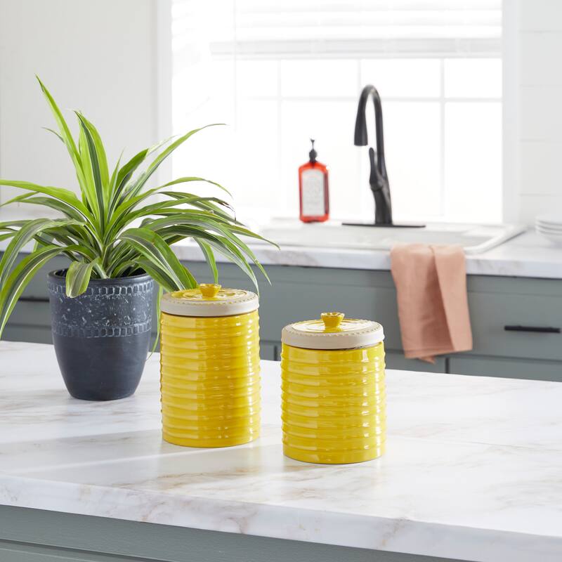 Yellow Ceramic Farmhouse Decorative Jar (Set of 2) - S/2 7.5", 9"H ...
