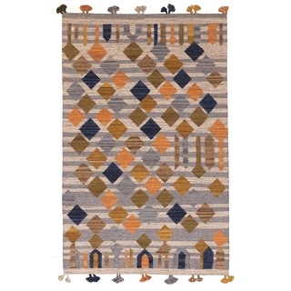 ECARPETGALLERY Flat-Weave Marrakech Grey Wool Kilim - 5'1 x 7'11 - Bed ...