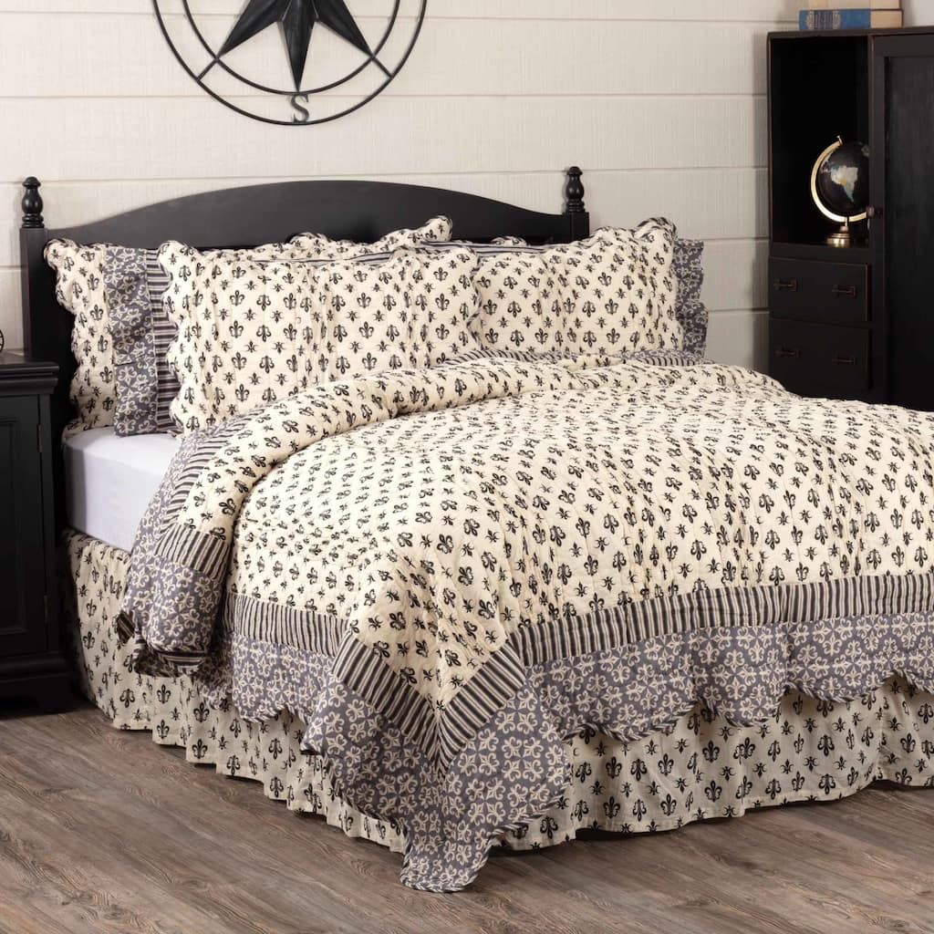Black Farmhouse Bedding VHC Elysee Quilt Cotton Fleur-De-Lis Patchwork ...