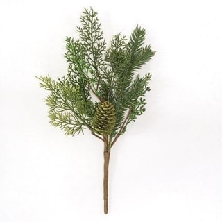 14" Mossy Glen Pine Cedar Pick with Brown Wrapped Stem Perfect for Home ...