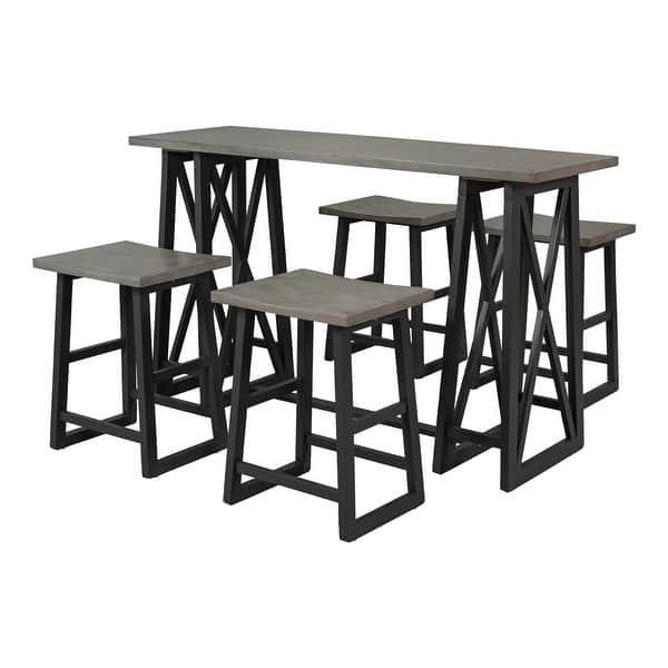 5-Piece Rustic Counter Height Dining Set w/Wood Console Table&4 Stools ...