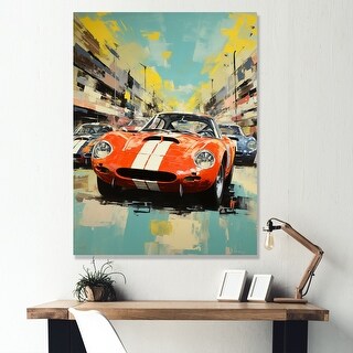 Designart "Vintage Race Car Rally IV" Race Tracks Wall Art Orange ...
