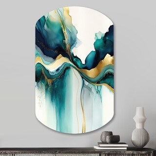 Teal And Gold Abstract Expression I - Abstract Liquid ink Metal Wall ...