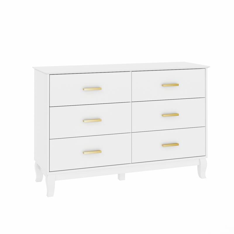 Timechee 6 Drawer 47.2''W Double Dresser Solid Wood Legs Lacquer Chest ...