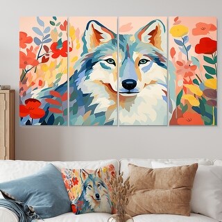 Designart "Impressionist Colorful Wolf Blooms II" Wolf Extra Large ...
