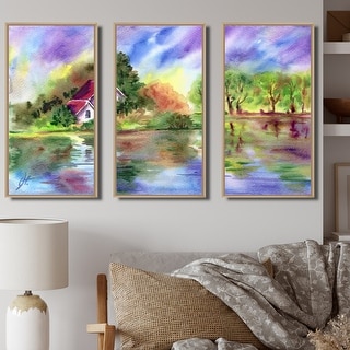 Designart "Vibrant And Poetic Landscape, A House River, Trees" Country ...
