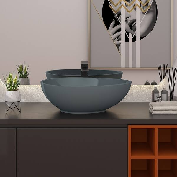 Concrete Egg-Shaped Vessel Sink Bathroom Art Basin with the Same Color ...