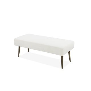 Kay 45 Inch Accent Bench, White Boucle Fabric, Bronze Tapered Steel ...