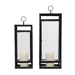 Black Metal Tall Minimalist Decorative Indoor Outdoor Candle Lantern ...