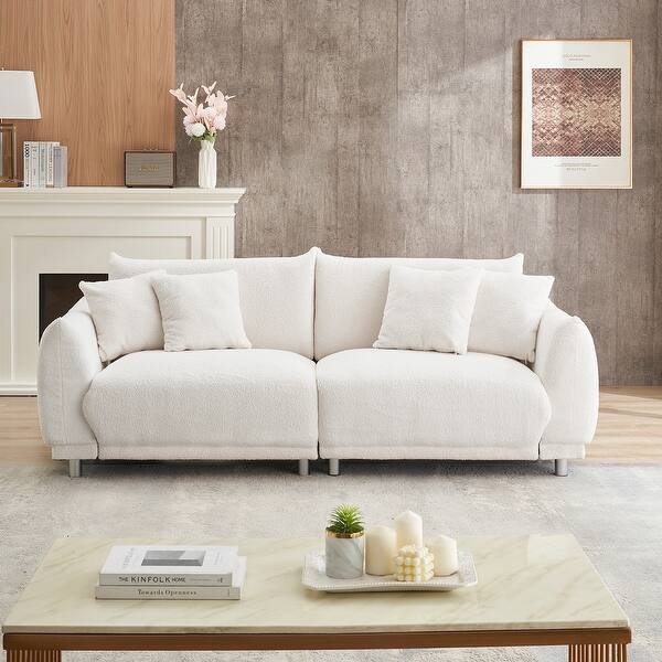 86.6" Teddy velvet large bread sofa with four pillows and hardware feet ...