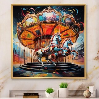 Designart "Carousel Horses I" Carousel Framed Canvas Print - Bed Bath ...