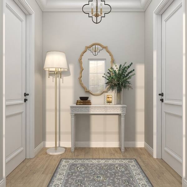 White Wood Intricately Carved Scroll Console Table - On Sale - Bed Bath ...