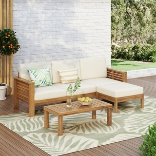 Christopher Knight Home - 3-Piece Acacia Wood Sofa Set with Ottoman and ...