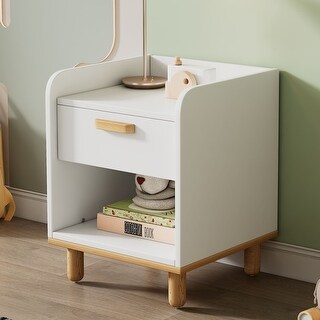 A Modern Minimalist Style Single Drawn Bedside Table with A White ...
